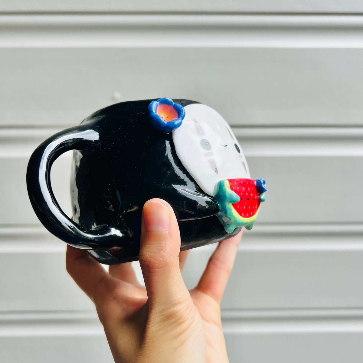 No Face mug with watermelon friend – Muld Pottery