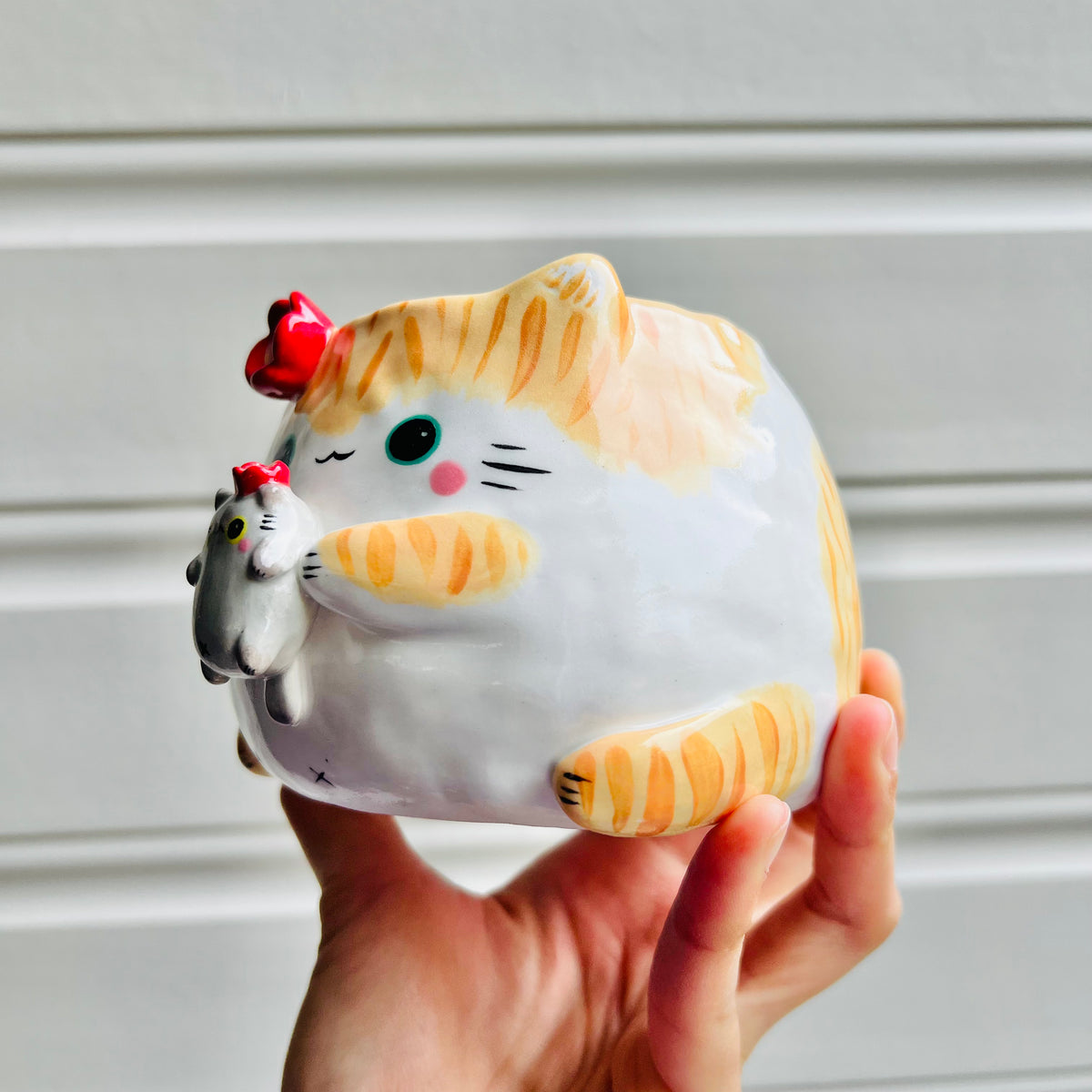 Ginger cat pot with grey cat friend – Muld Pottery